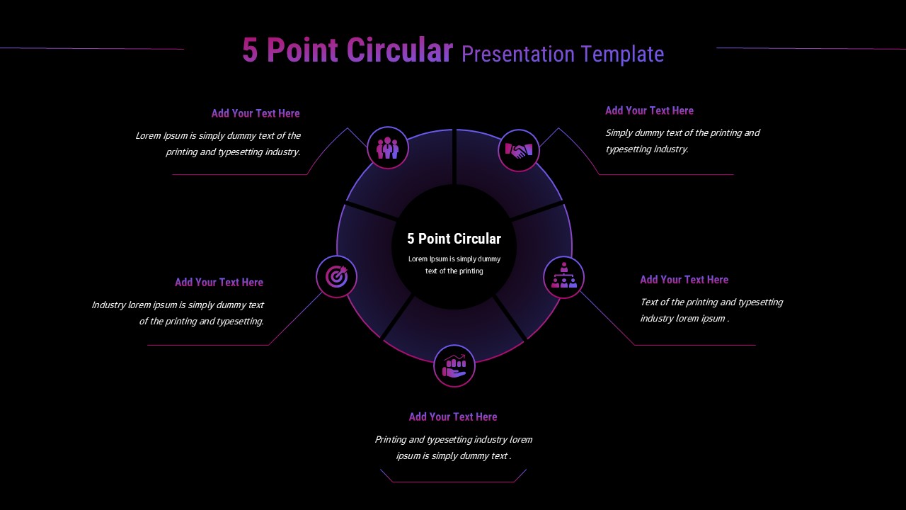 5 Point Circular Diagram Template for PowerPoint & Google Slides Dark ...