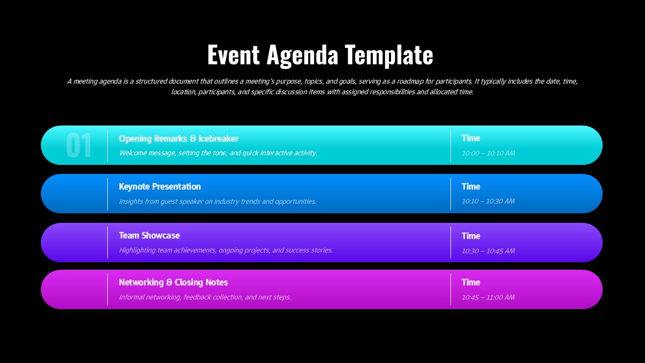 Event Agenda Template for PowerPoint & Google Slides Black - SlidesDepot