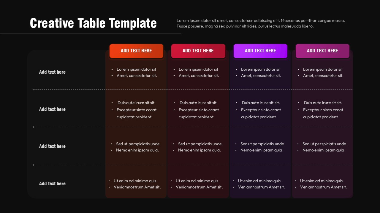 Creative Comparison Table Template for PPT & Google Slides- SlidesDepot