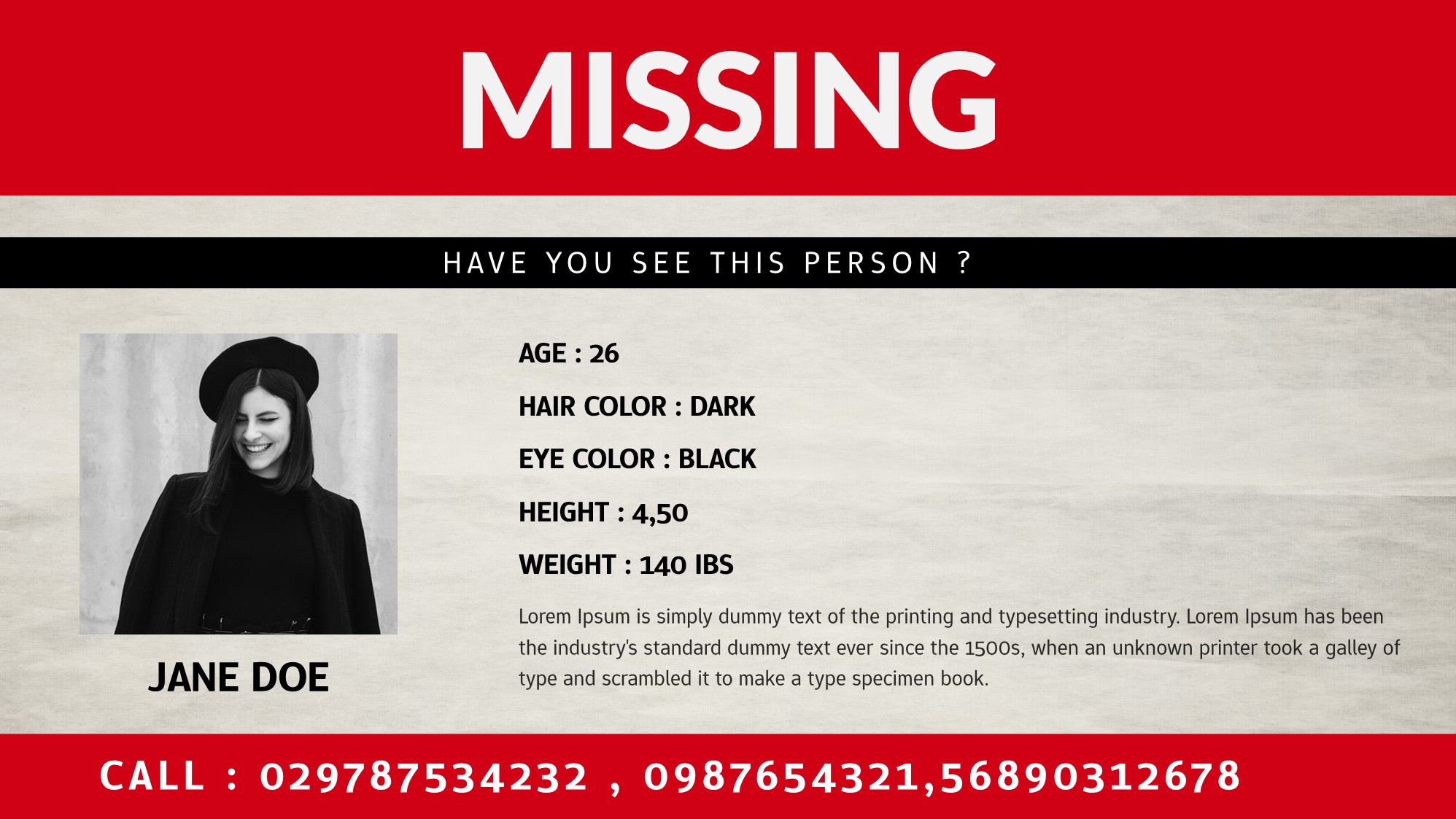 Missing Person Alert Poster Presentation Template - SlidesDepot
