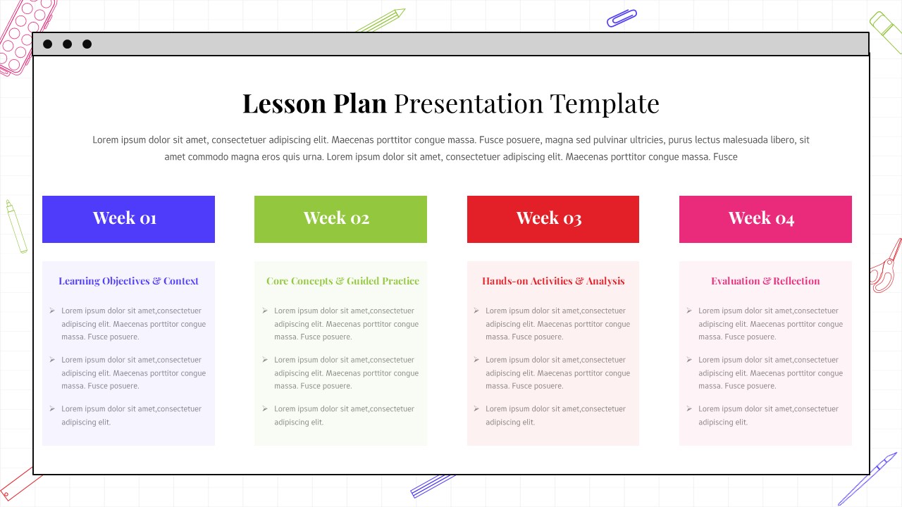 Lesson Plan Weekly Roadmap Template for PPT & Google Slides- SlidesDepot
