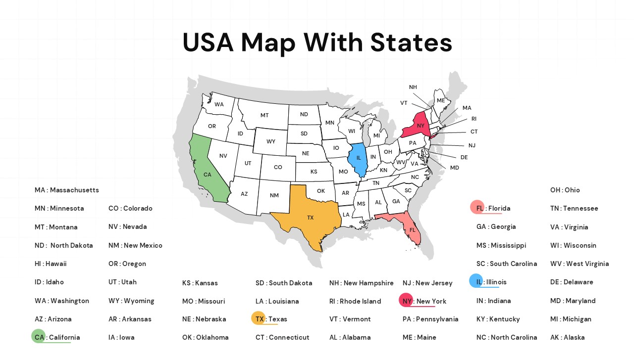 USA Map with States for PowerPoint & Google Slides- SlidesDepot